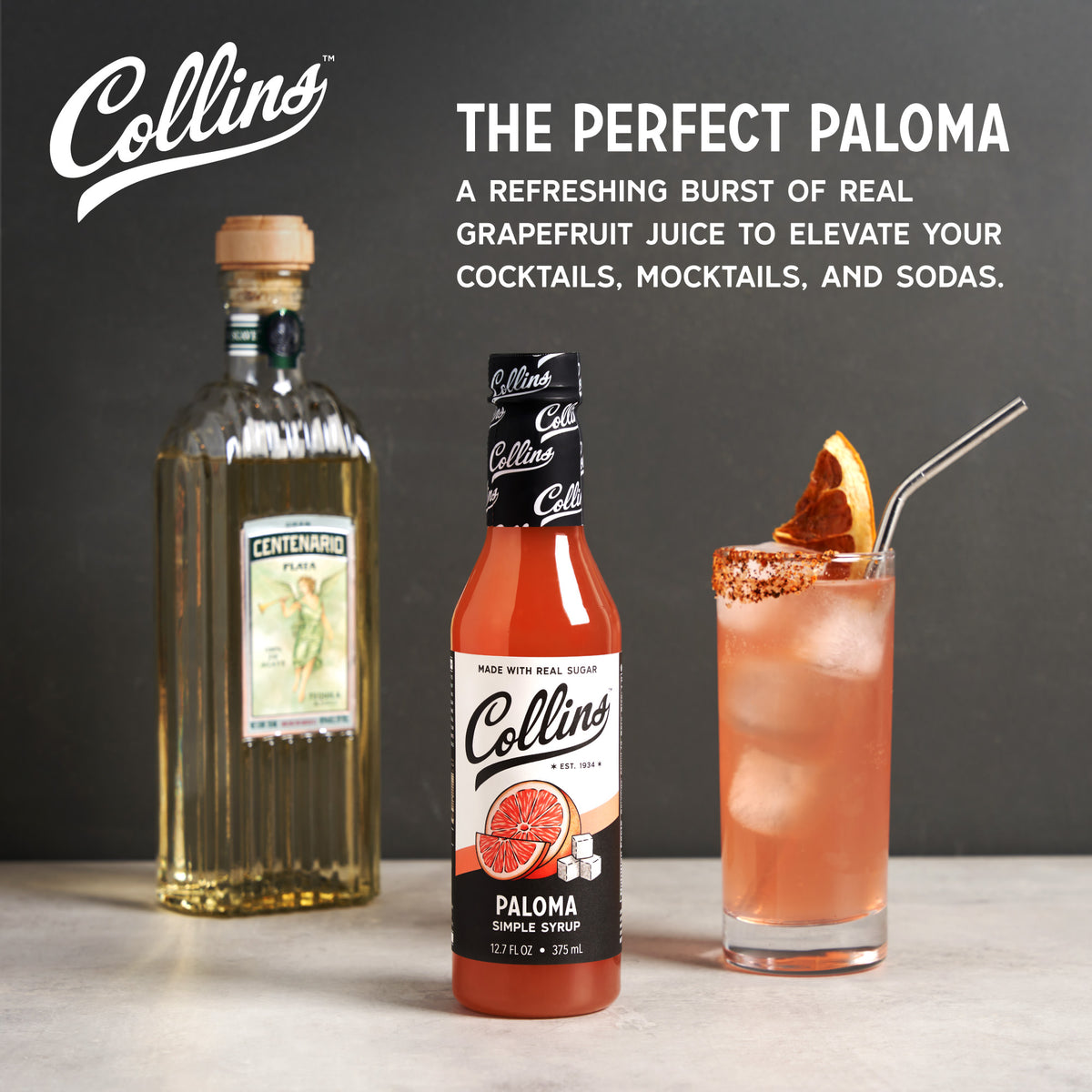 Collins Paloma Syrup, Made with Grapefruit, Ready to Use Cocktail Mixer ...