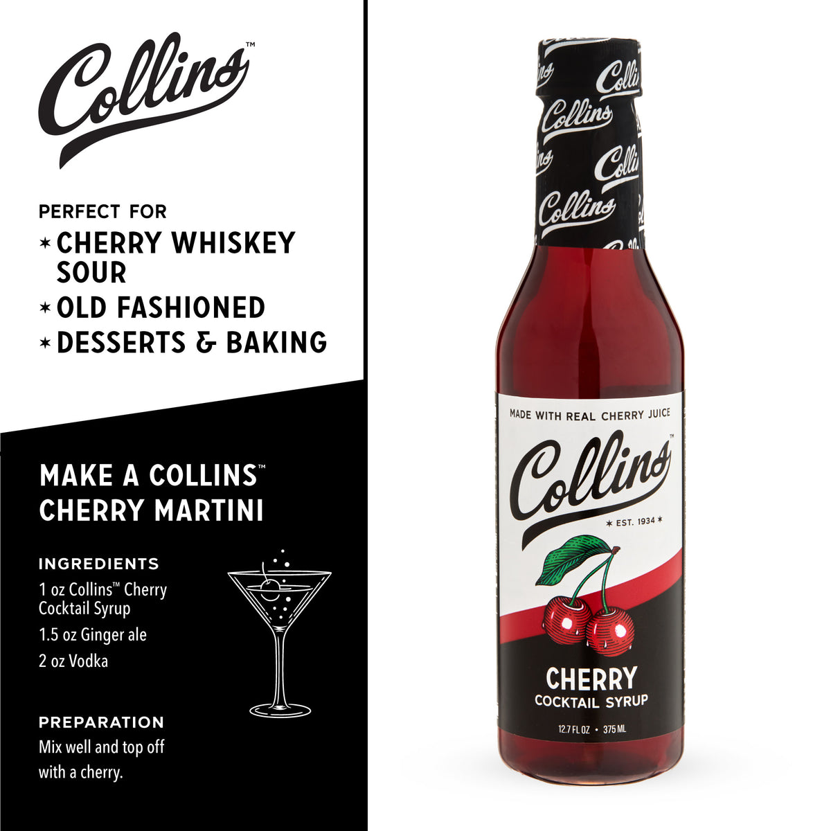 Collins Cherry Syrup, Cherry Simple Syrup, Real Sugar Cocktail Syrups ...