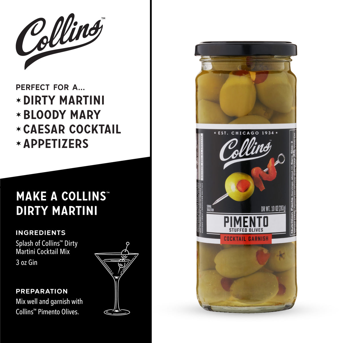 Collins Colossal Martini Pimento Olives | Premium Garnish for Cocktails ...