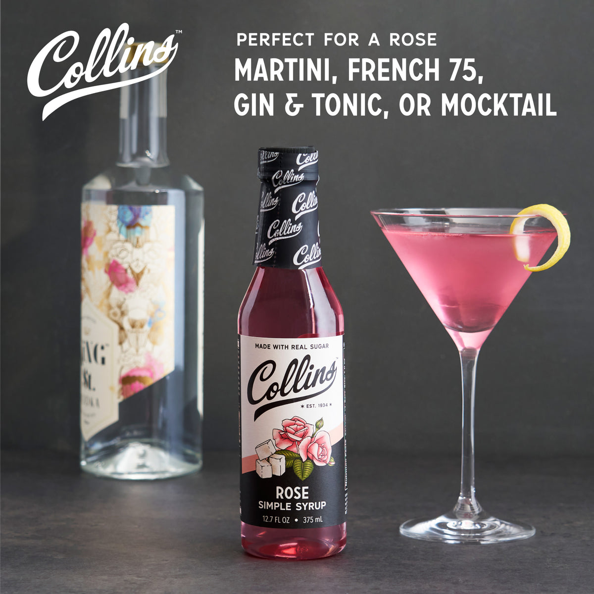 Collins Rose Syrup - Rose Flavor Simple Syrup - Real Sugar Cocktail ...