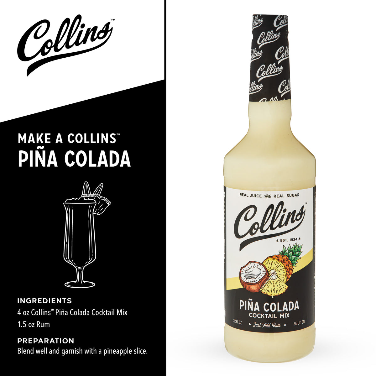 Collins Pina Colada Mix | Made With Real Pineapple Juice, Coconut and ...