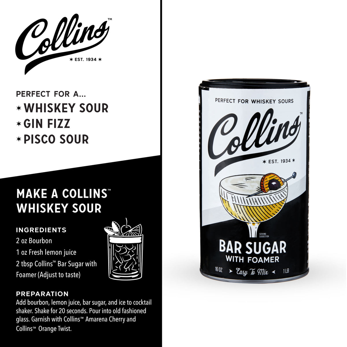 Collins Bar Sugar with Foamer | Create Foam Cocktails and Enhance ...