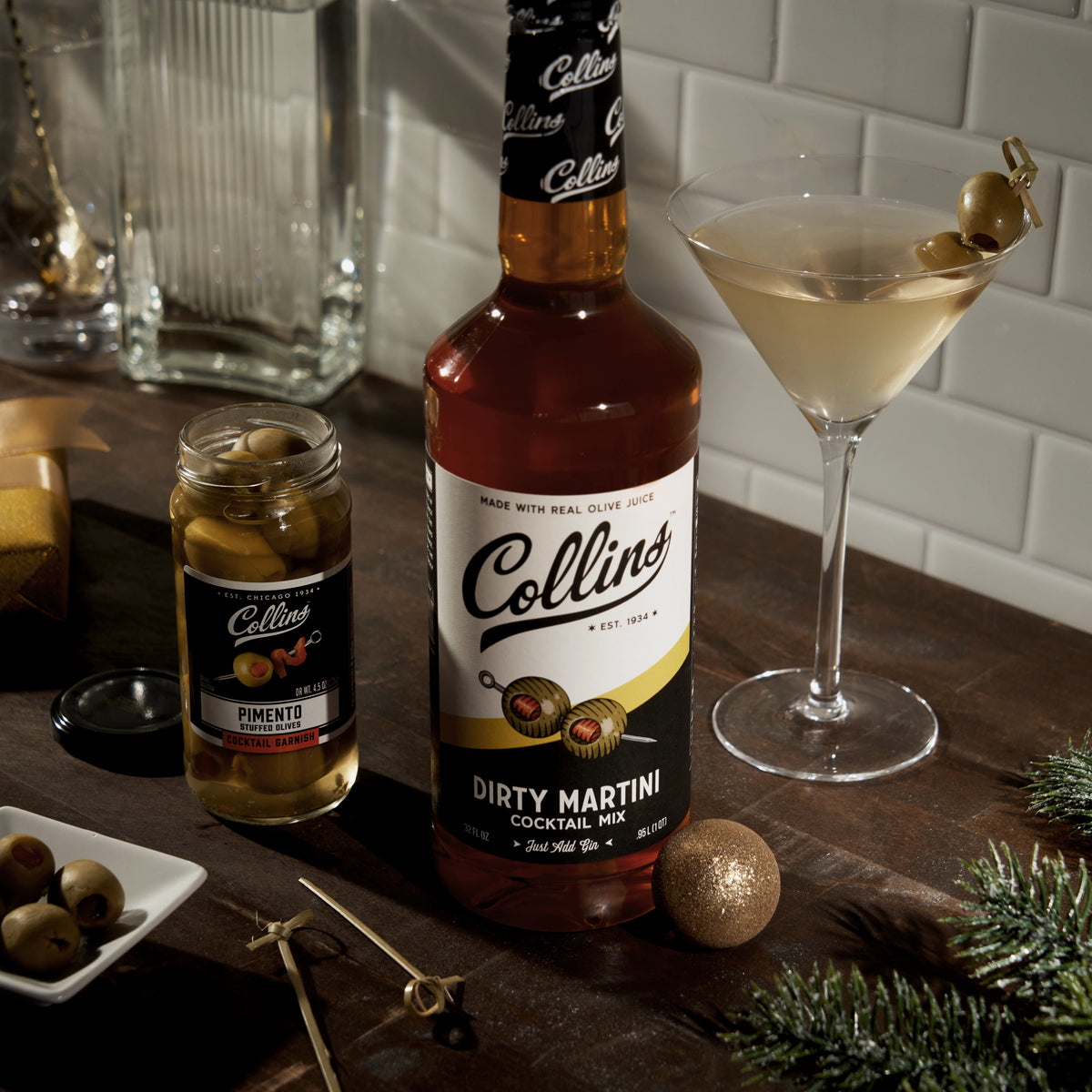 Collins Dirty Martini Kit, Gin Cocktail Mix, Stuffed Gourmet Olives ...